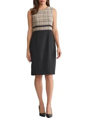 KASPER Tweed Contrast Sleeveless Sheath Dress Soft Sand Multi
