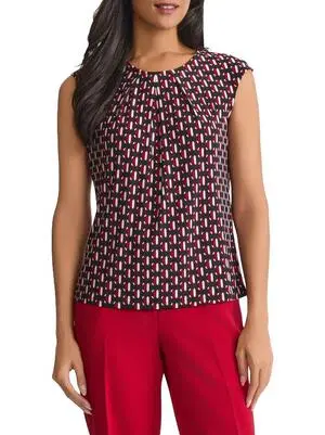 KASPER Printed Extended Shoulder Top - Fire Red Multi