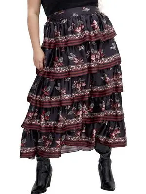 City Chic Drama Ruffle Tiered Maxi Skirt - Floral