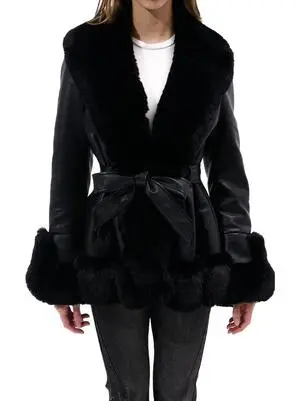 AZALEA WANG Faux Leather And Faux Fur Trimmed Jacket - Black