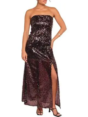 PETAL & PUP Liliane Sequin Strapless Maxi Dress - Cherry Sequin