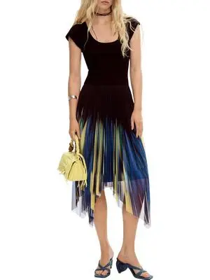 DESIGUAL Pleated Handkerchief Hem Dress