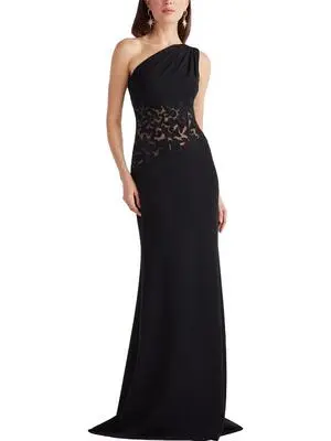 Tadashi Shoji Embroidered Detail One-shoulder Gown - Black/nude