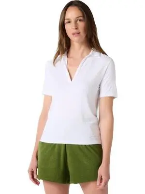 Majestic Filatures Soft Touch Short Sleeve V-Neck Polo Blanc