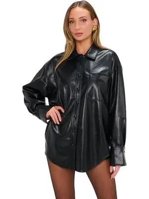 Show Me Your Mumu Lincoln Shirt Jacket - Black Faux Leather