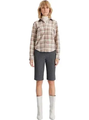 THEO THE LABEL Europa Plaid Flannel Shirt - Wheat