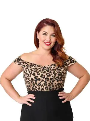 Unique Vintage 1950s Style Top - Brown Leopard Print