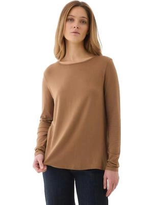 Majestic Filatures Soft Touch Long-sleeve Crewneck With Pleat - Camel