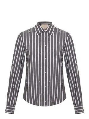 THEO THE LABEL Echo Mix Stripe Pearly Shirt - Charcoal/pearl