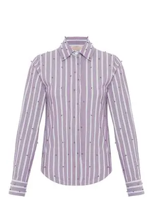 THEO THE LABEL Echo Mix Stripe Pearly Shirt - Mauve/gunmetal