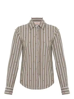 THEO THE LABEL Echo Mix Stripe Pearly Shirt - Tapenade/gunmetal