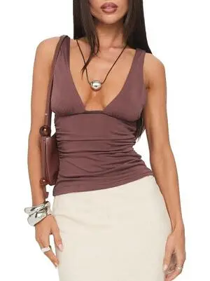 Princess Polly Ruched Tank - Brown