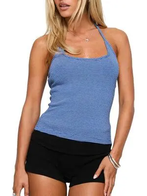 Princess Polly Ezekiel Stripe U-neck Halter Top - Blue Stripe