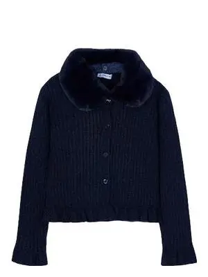 MAYORAL Cardigan With Faux Fur Collar - Navy