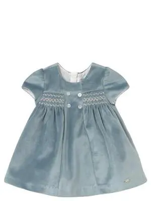 MAYORAL Velvet Smocked Dress With Buttons - Blue