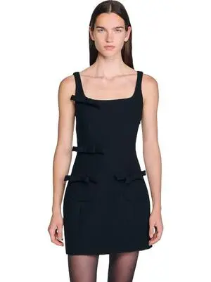 Sandro Short Strappy Dress With Bows - Black