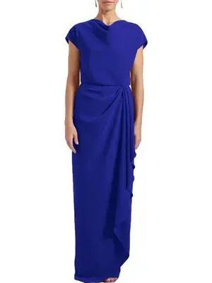 Amsale Draped Crepe Gown - Cobalt