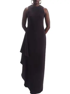Amsale Jewel Neck Drape Gown - Raisin