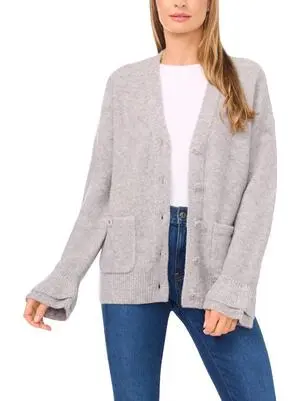 CECE DUPRAZ Ruffle Cuff Longline Cardigan - Light Heather Grey