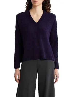 Eileen Fisher V-neck Stretch Cotton Sweater - Aubergine