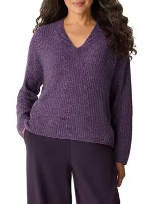 Eileen Fisher V-neck Stretch Cotton Sweater - Mulled Grape