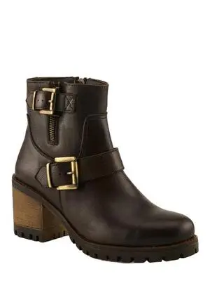 SPRING STEP SHOES Buckled Leather Bootie - Dark Brown