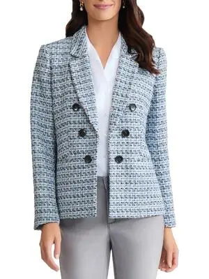 Jones New York Faux Double Breasted Tweed Jacket - Light Oxford Blue Multi