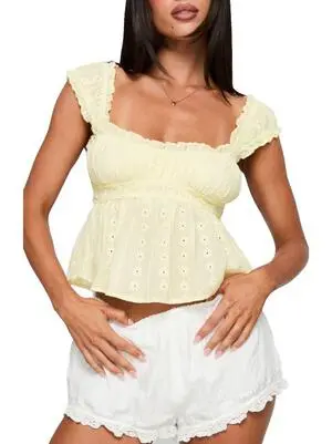 Princess Polly Summerfield Cotton Top - Lemon