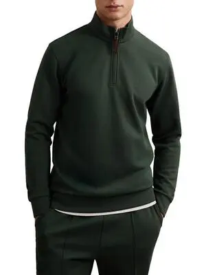 REISS Quarter-zip Pullover - Dark Sage Green