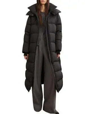 REISS Colette Longline Puffer Coat With Removable Hood - Black
