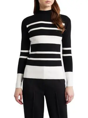Elie Tahari Striped Fine Knit Sweater - Noir/sky White