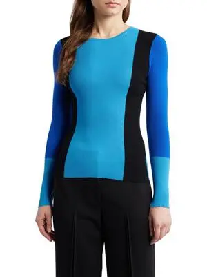 Elie Tahari Colorblocked Ribbed Sweater - Cosmic Blue Colorblock