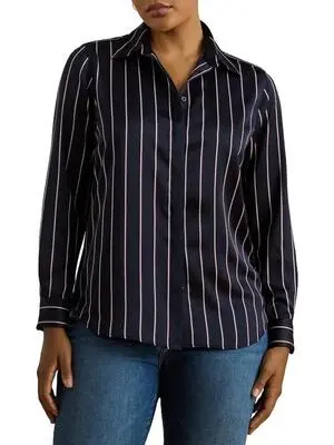 Ralph Lauren Classic Stripe Charmeuse Shirt - Navy/cream/garnet