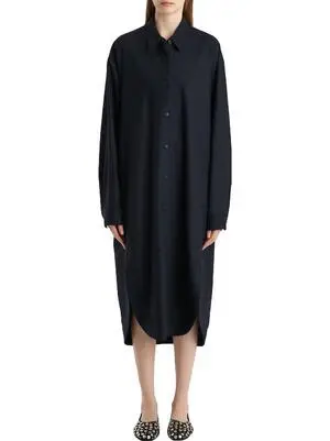Khaite Gloria Long Sleeve Cotton Poplin Shirt Dress - Dark Navy