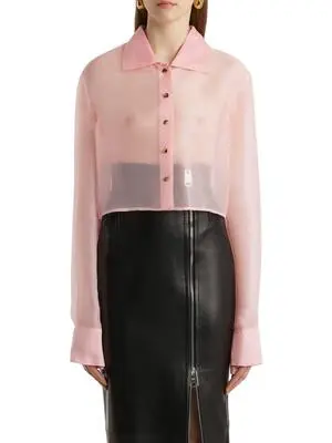 Khaite Jasen Silk Organza Crop Button-up Shirt - Petal