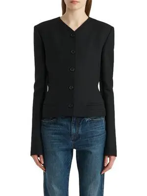 Khaite Nara Collarless Wool Canvas Jacket - Black
