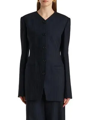 Khaite Naran Pinstripe Single-breasted Blazer - Navy/white