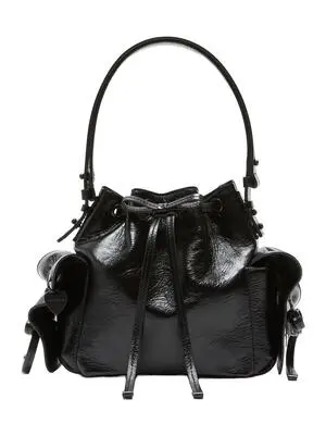 Acne Studios Mini Multipocket Crinkled Shiny Leather Bucket Bag - Black