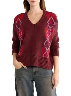 PACSUN Elin Argyle Relaxed Fit Sweater - Burgundy