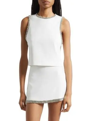 Alice + Olivia Amal Embellished Sleeveless Crop Top - Off White