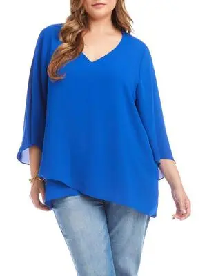 Karen Kane Crossover Hem Asymmetric Top - Sapphire Blue
