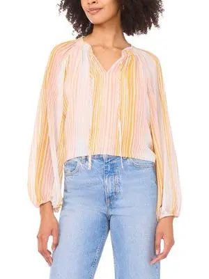 Vince Camuto Striped Split-neck Top - New Ivory