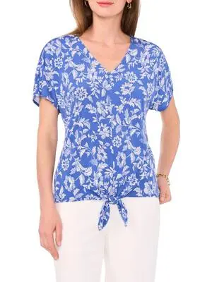 CHAUS Printed Tie Front Top