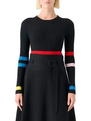 Akris Stripe Virgin Wool Rib Sweater - Black-multicolor