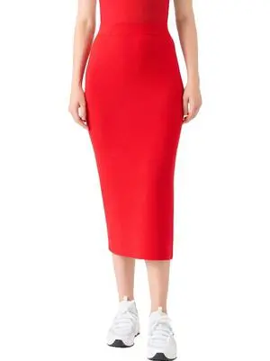 Akris Stretch Virgin Wool Midi Pencil Skirt - Bright Red