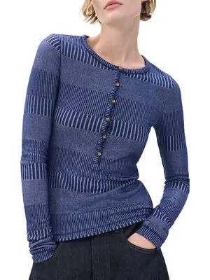 Rag & Bone Knit Two-Tone Rib Henley Blue