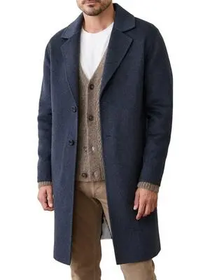 Marine Layer Irving Brushed Melton Longline Topcoat - Navy Heather