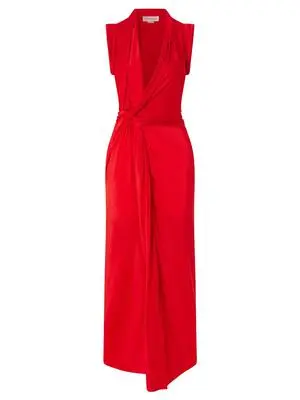 Victoria Beckham Asymmetric Twisted Satin Maxi Dress - Red