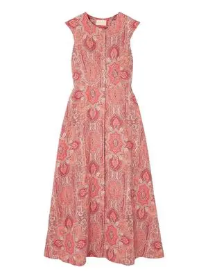 MARTA FERRI Pleated Printed Linen Vest Red
