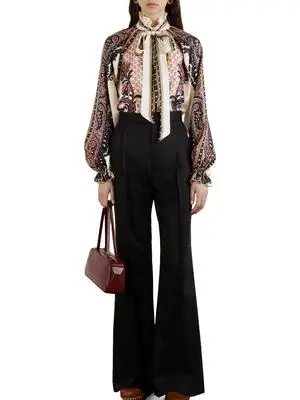 Etro Pussy-bow Ruffled Printed Silk-twill Blouse Multi